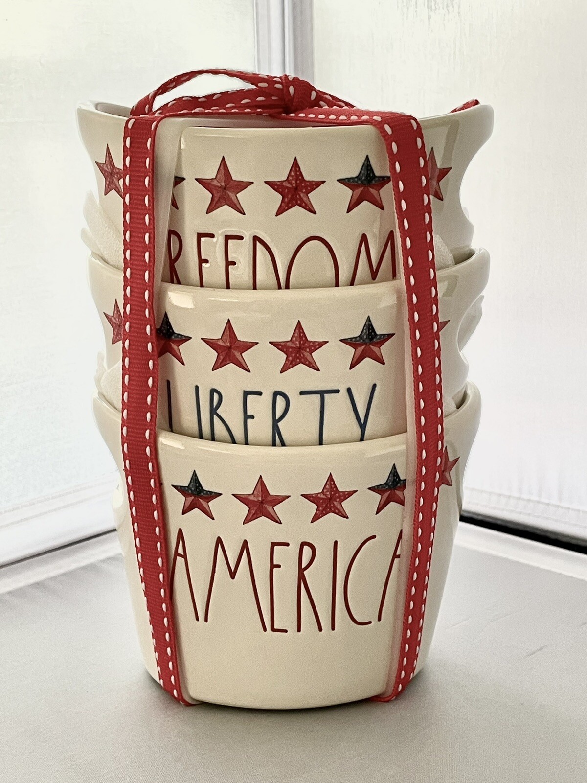 RAE DUNN AMERICA LIBERTY FREEDOM Patriotic July 4th Set of 3 Candy/Dip ...