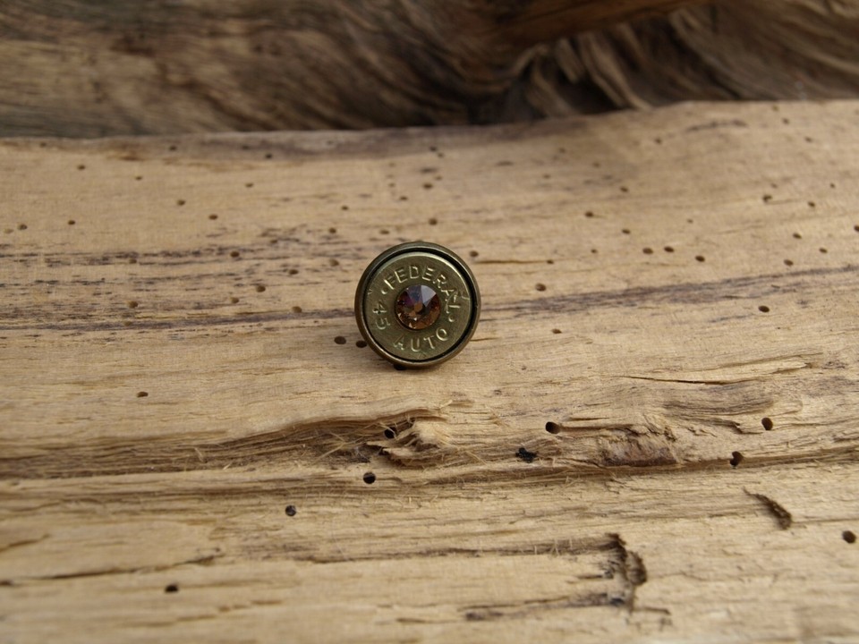 Antique Gold BULLET Tie Tack. 45 Auto Bullet Casing. Optional Crystal ...