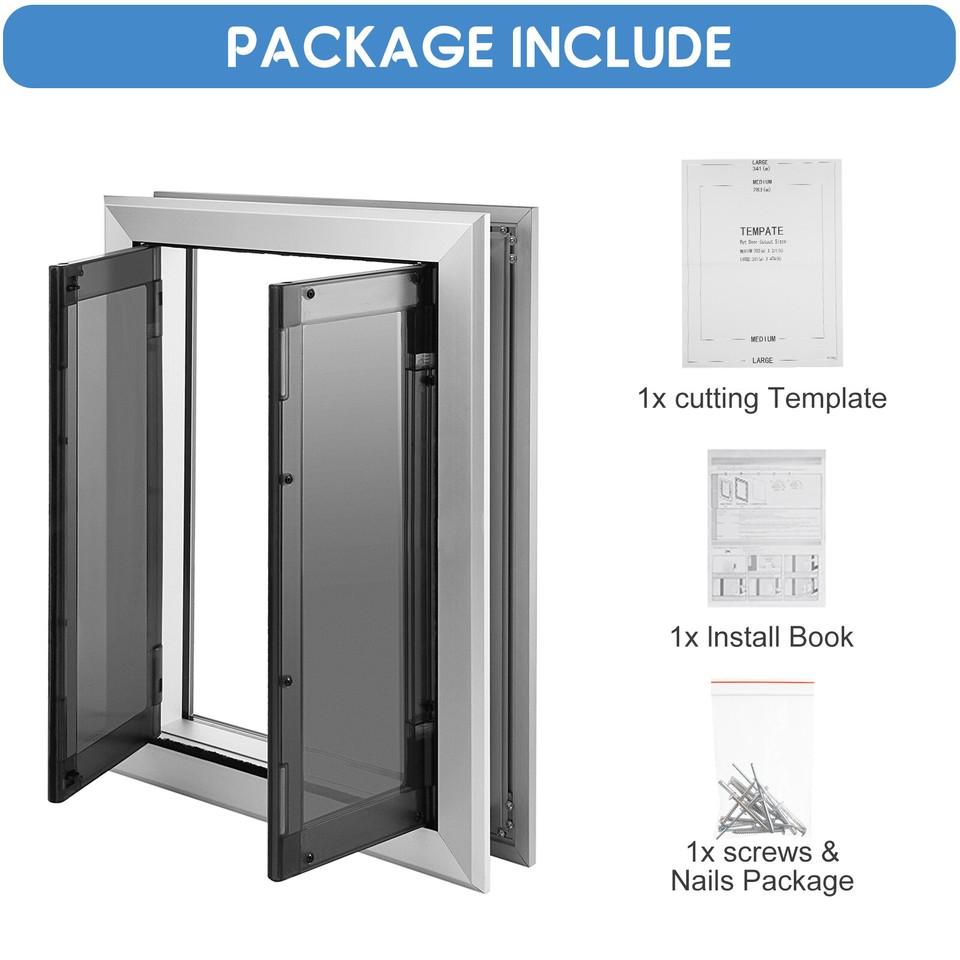 Extra Large Dog Door Aluminum Pet Door Double Panels Automatic Close 16 ...