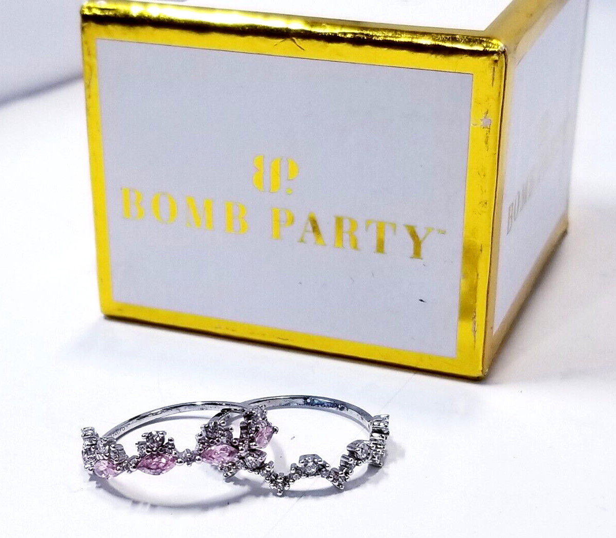 Ring Bomb Party The Queen's Stack Pink CZ Sterling Si… - Gem