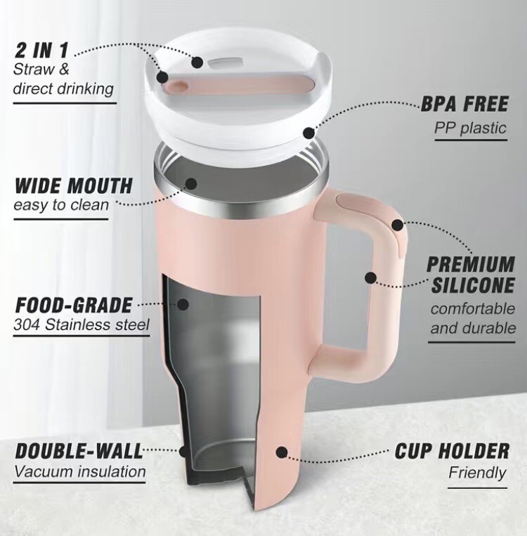 40oz Stanley Style Off White Insulated Stainless Steel Cup Tumbler ...