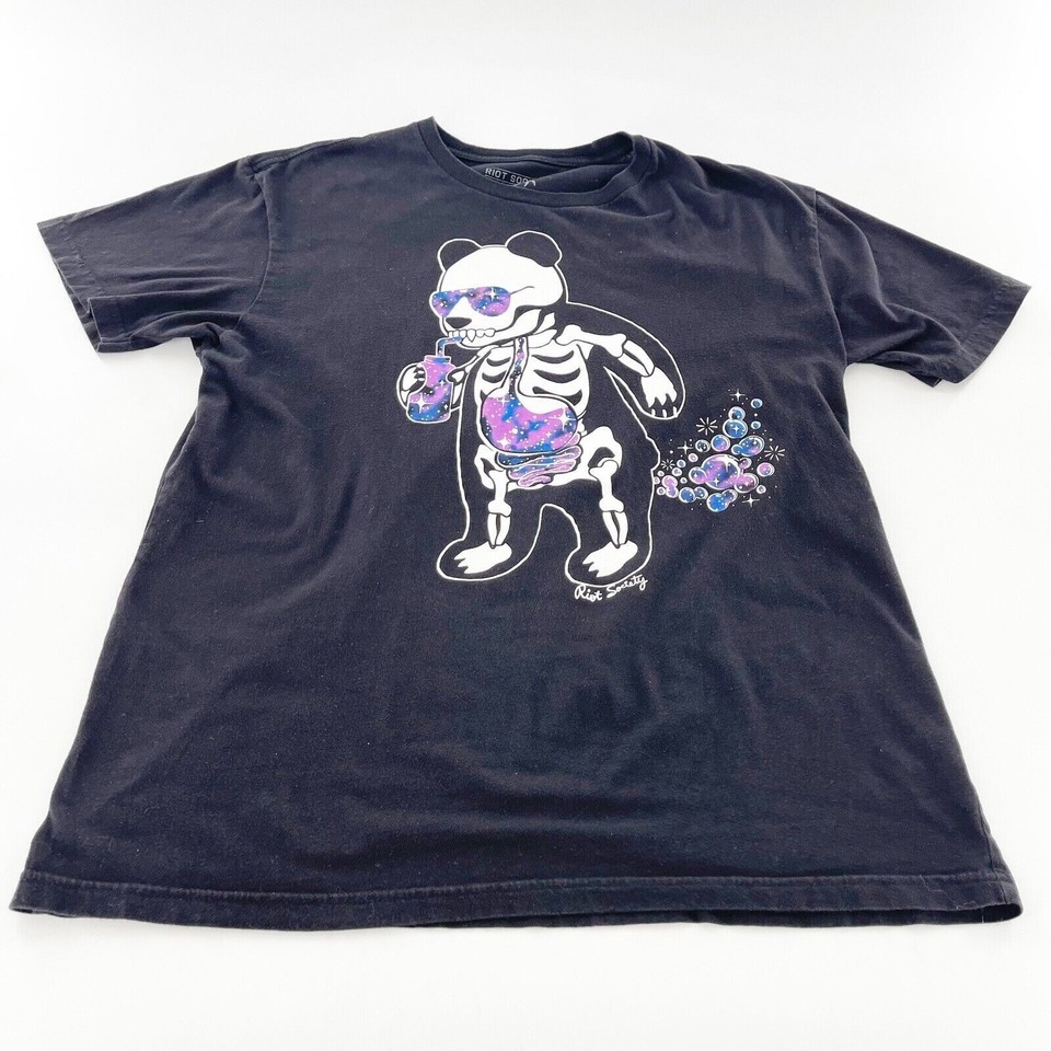 Riot Society Panda Bear Skeleton Graphic Tee Black Cotton L Drinking ...