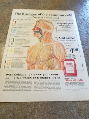 1956 Vintage Print Ad Coldene Liquid Cold Medicine. 5 Stages of Common ...
