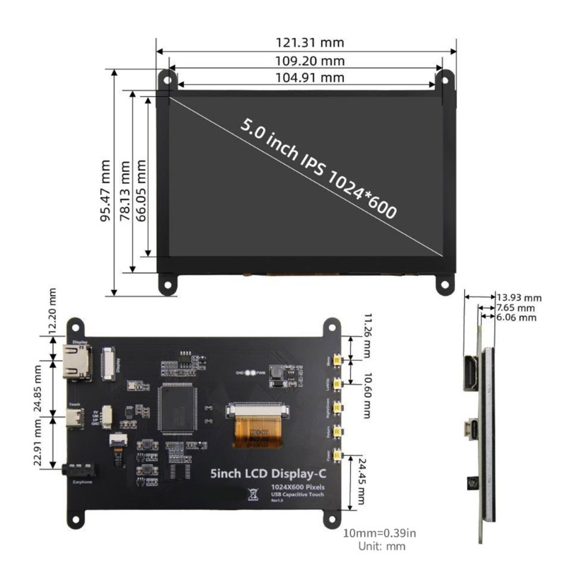 LCD Touchable Screen 5inch 1024x600 Resolution Capacitive Touchable ...