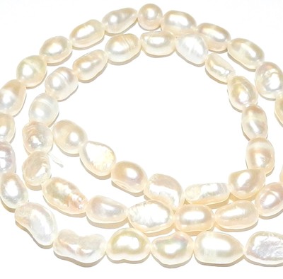 NP234 White Peach Blush 7mm Flat-Side Rice Cultured Freshwater Pearl ...