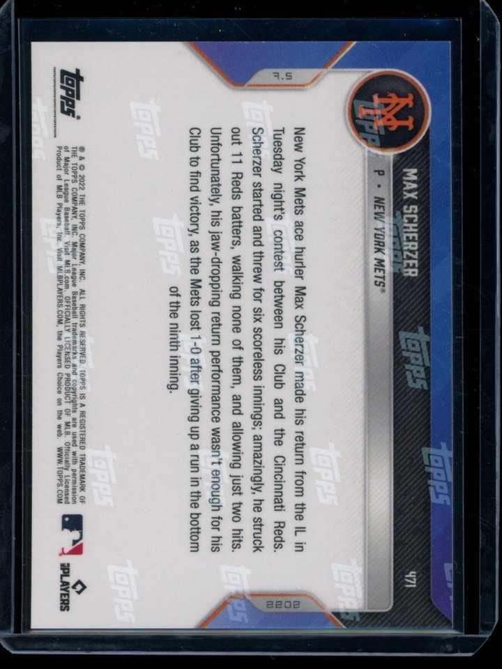 2022 Topps Now #471 Max Scherzer Blue Parallel Card #d 13/49 | eBay