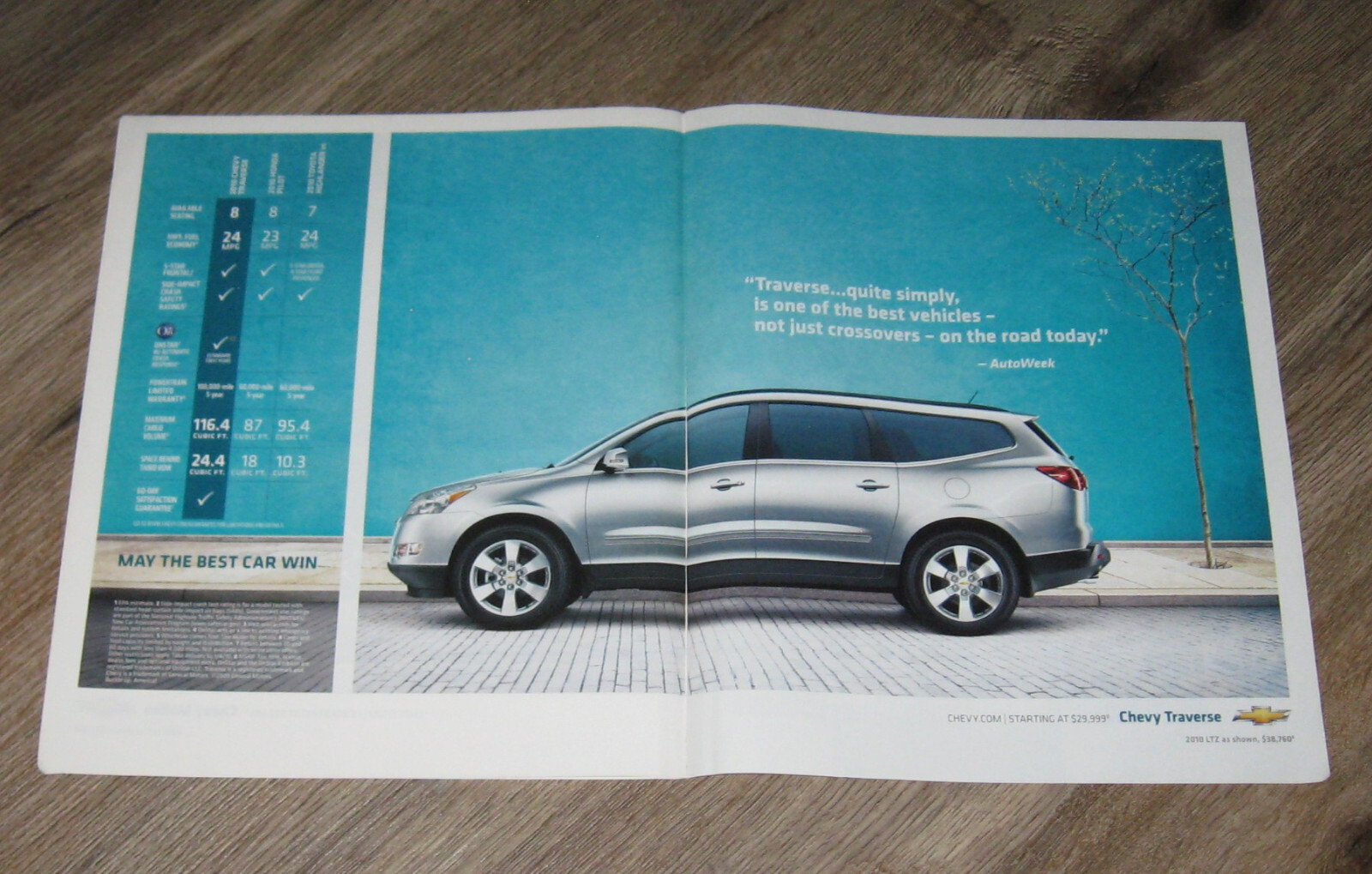 CHEVY Chevrolet Car AD 2010 Traverse LTZ original TWO magazine pgs ...