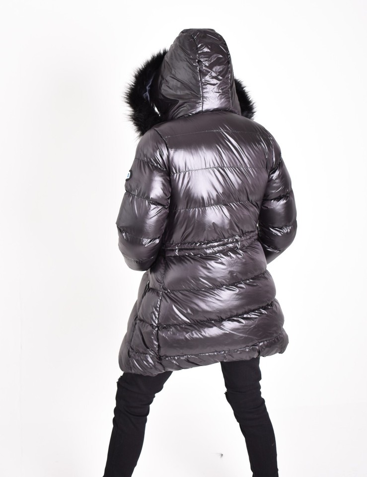 New Girl's Shiny Black Water Repellent Fur Lined Coat Age5 7/8 9/10 11/ ...