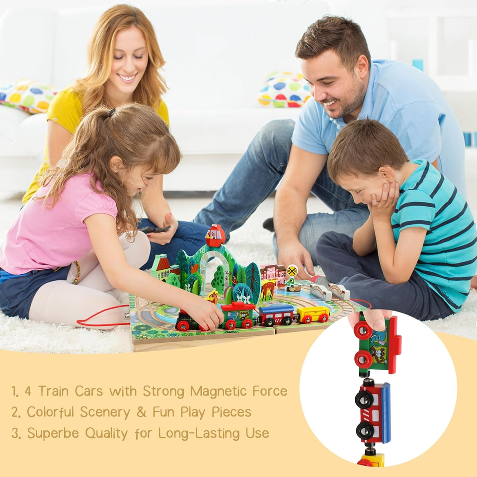 18 Piece Train Set for Toddlers, Wooden Take-Along Tabletop Railroad ...