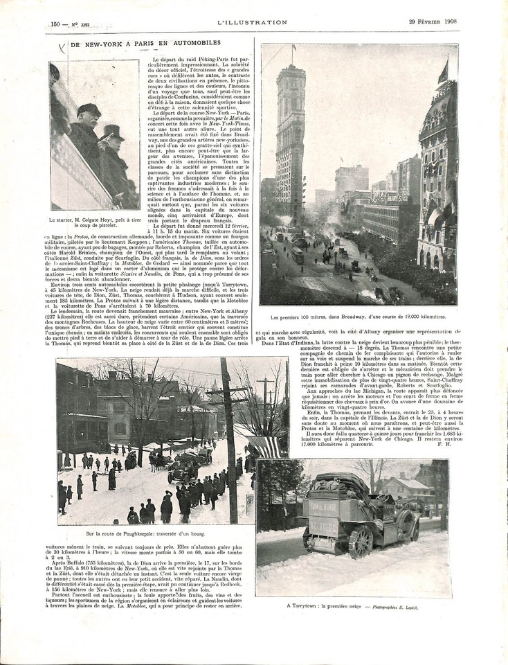 AUTOMOBILE DÉPART RAID NEW-YORK-PARIS BROADWAY STARTER COLGATE HOYT ...