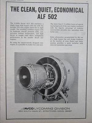 1/1973 PUB AVCO LYCOMING ALF 502 TURBOFAN ENGINE MOTEUR AVIATION ...