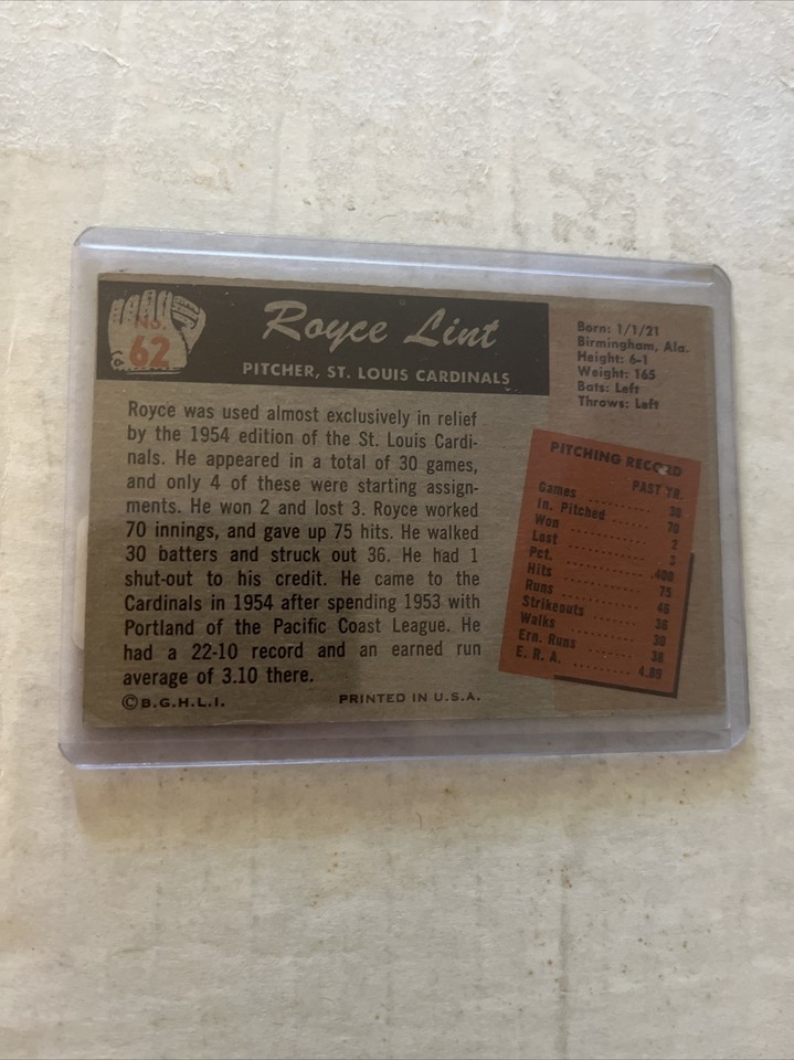 1955 Royce Lint St. Louis Cardinals Bowman Baseball Card #62 | eBay