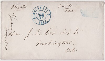 1860s Cover To Civil War Gen. JACOB D COX as GOVERNOR of OHIO at ...