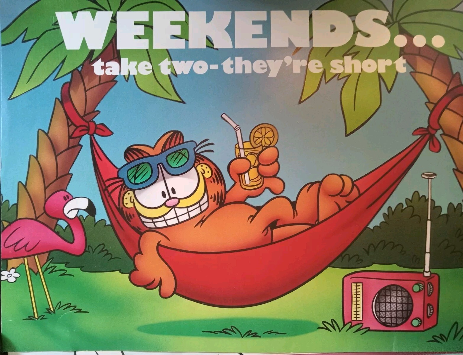 Garfield 19 1/2" X 14 1/2" Cardboard Poster " Weekends Take 2 They're ...