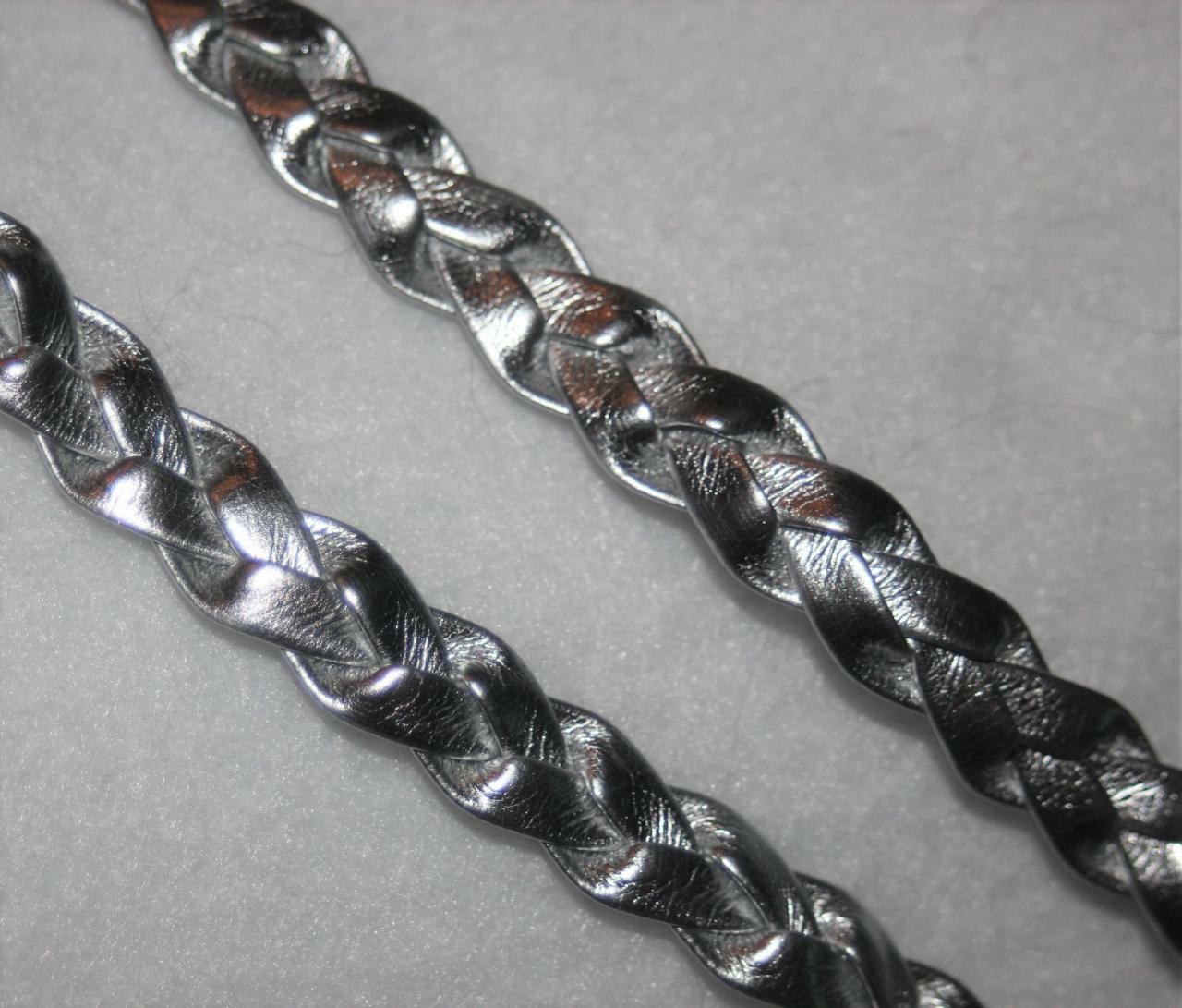 5 yards metallic SILVER pleather braid braided costume trim 1/2" wide ...