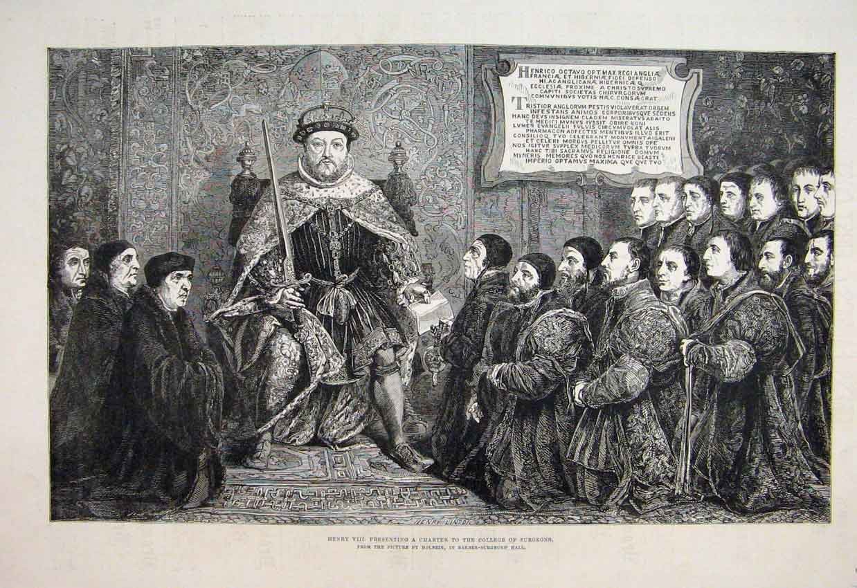 Original Old Antique Print 1886 Henry Viii Charter College Surgeons ...