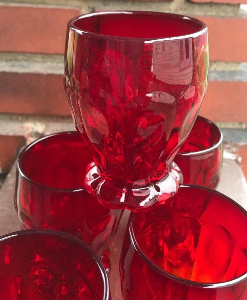 8 pc Vintage Fenton Ruby Red Glass 1933 Dot & Panel 9 oz Tumblers 4-1/8 ...
