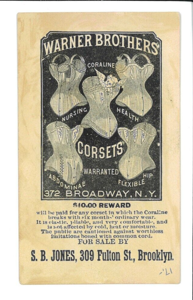 Tard card, WARNER BROTHERS' CORSET, Brooklyn, Minnie Hawk uses, S6D-TC ...