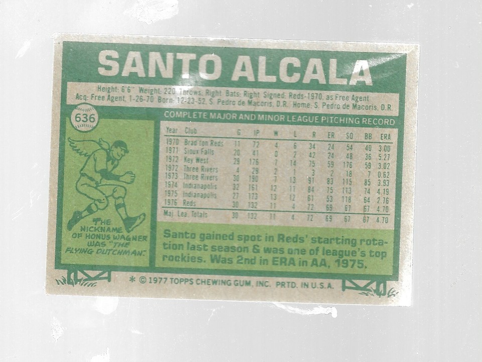 1977 Topps Santo Alcala 636 Cincinnati Reds Baseball Card | eBay