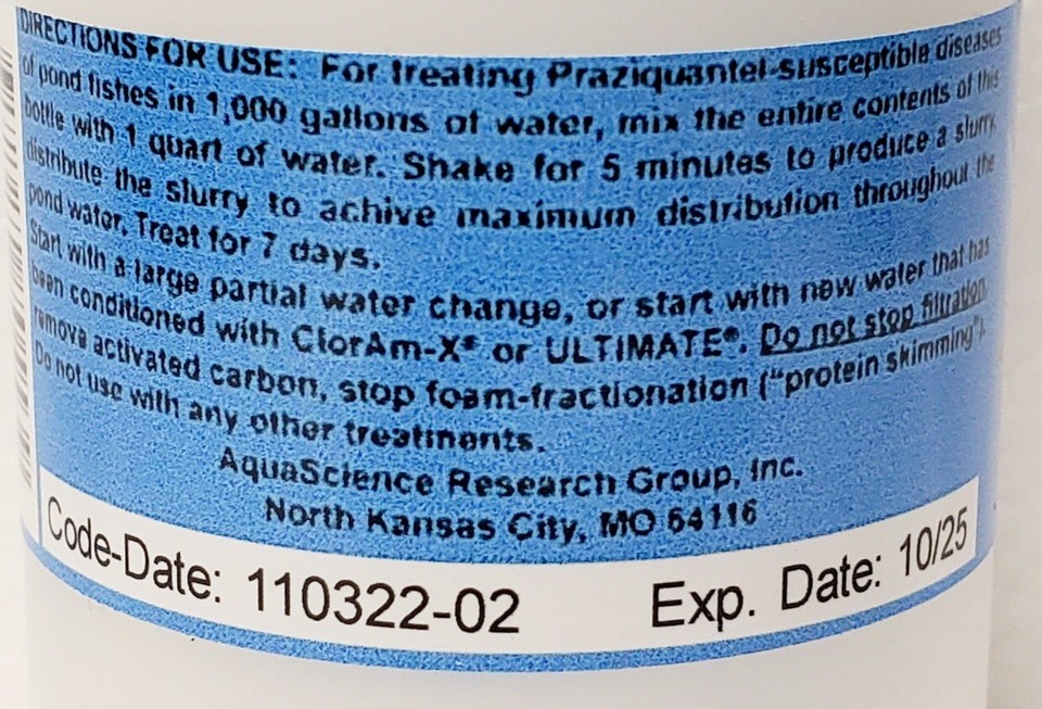 AQUASCIENCE PRAZI AQUARIUM POND FISH MEDICATION FLUKES WORMS 10 GM EXP ...