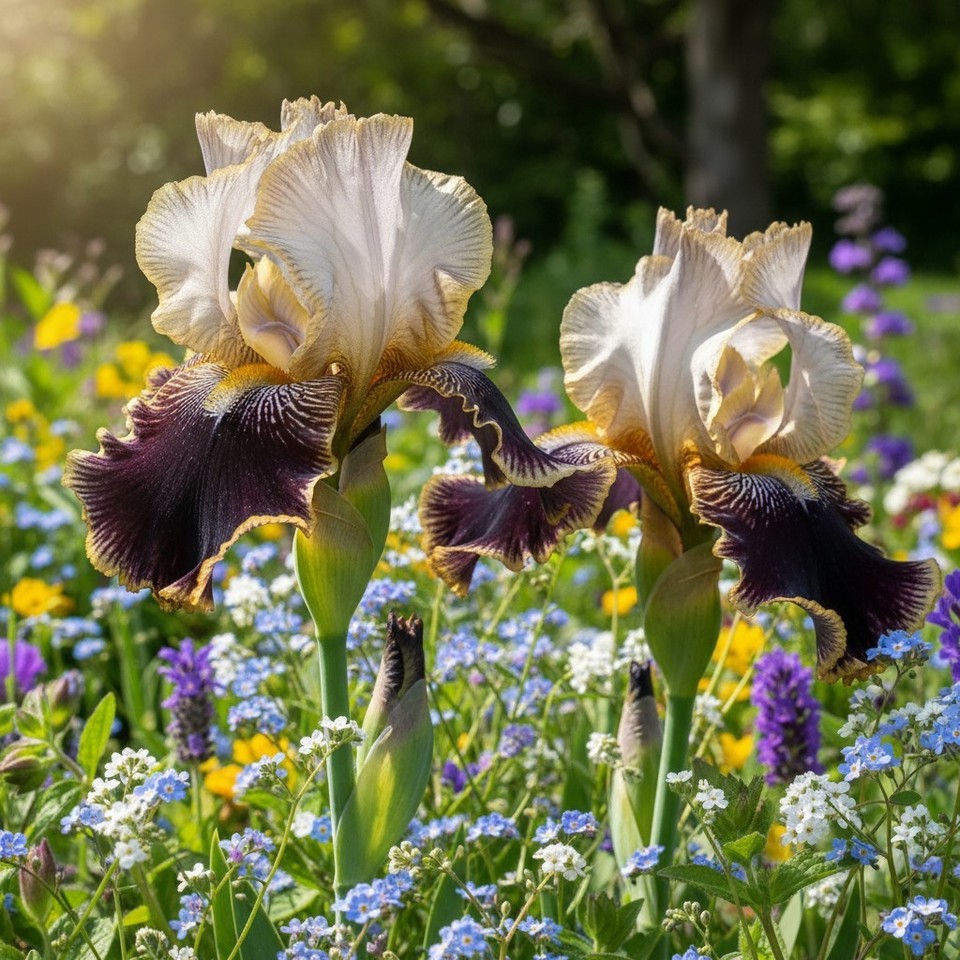 50 Golden-Edged Bearded Iris Seeds – Black & White Ruffled Blooms | eBay