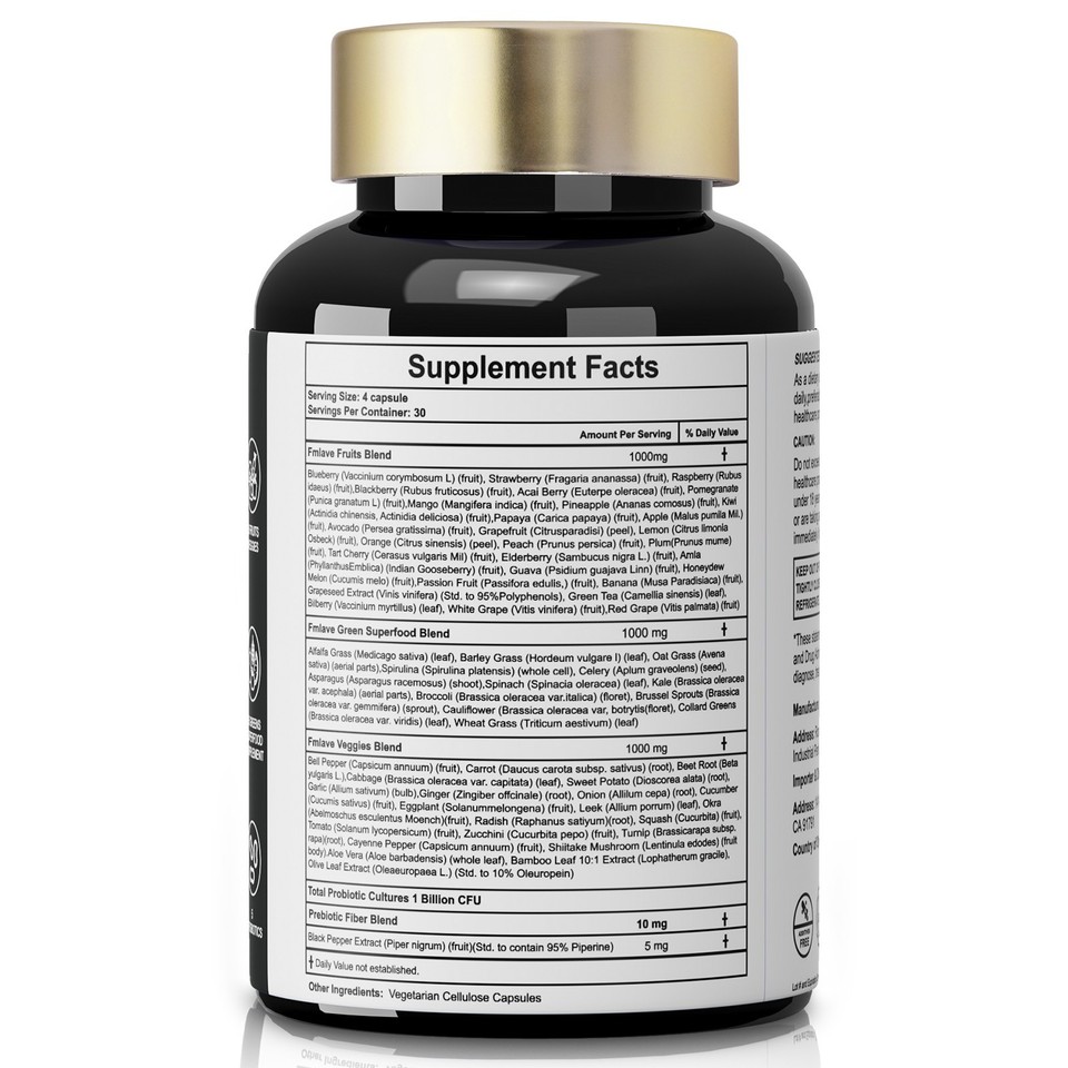 Fruits and Veggies Supplement | 120 Capsules | Non-GMO Vitamin 1B CFU ...