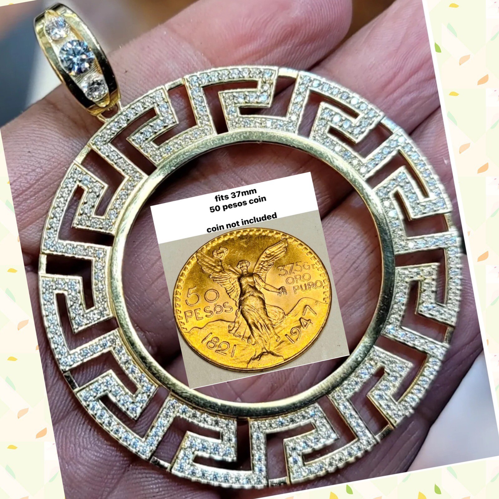 Sale GOLd Bezel 50 pesos pendant 14k mexican centenario coin frame ...