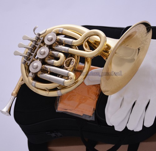 TOP Gold Bb Mini French Horn Cupronickel Tuning Pipe Piccolo Horn ...