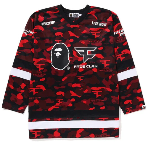 A Bathing Ape "Bape x Faze Clan Hockey L/S Tee" Red 1I73-111-903 Size S ...