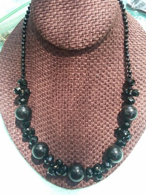 Vintage Faceted Jet-Black Glass Bead Necklace | eBay
