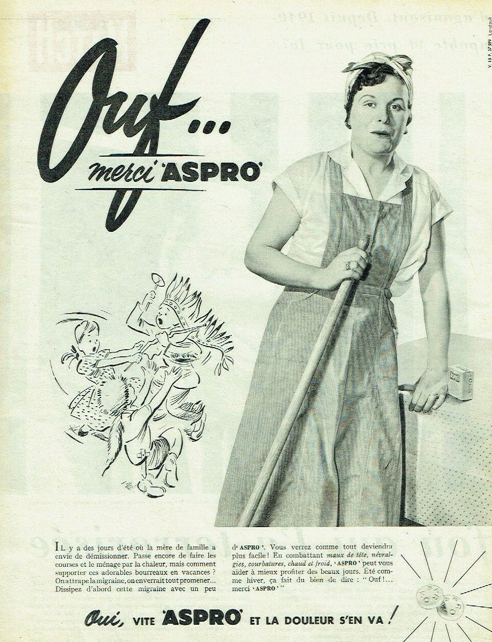 Publicité Advertising 1220 1957 Merci Aspro Aspirine mère de famille ...