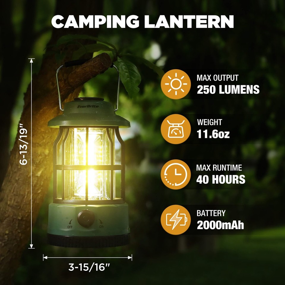 EverBrite LED Camping Lantern USB C Rechargeable Lantern Stepless ...