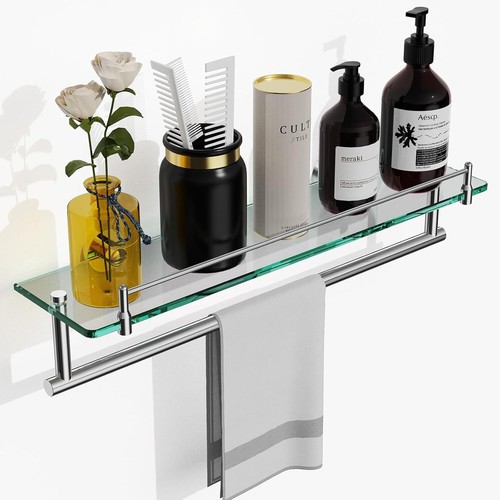 20-Inch Chrome Polished Glass She... Glass Shelves for Bathroom with ...