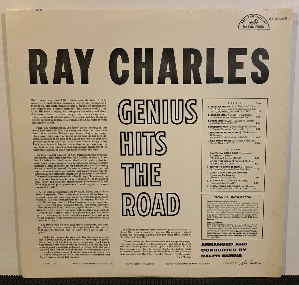 RAY CHARLES Genius Hits The Road LP ABC-PARAMOUNT 335 STEREO 1960 Soul ...