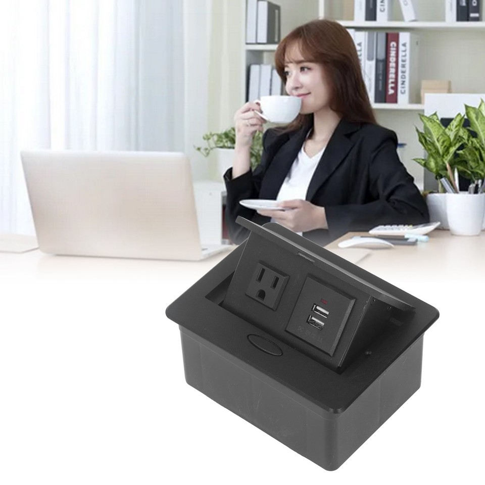 16A Embedded Desktop Socket With 3 Holes Outlet Dual USB Ports Power ...