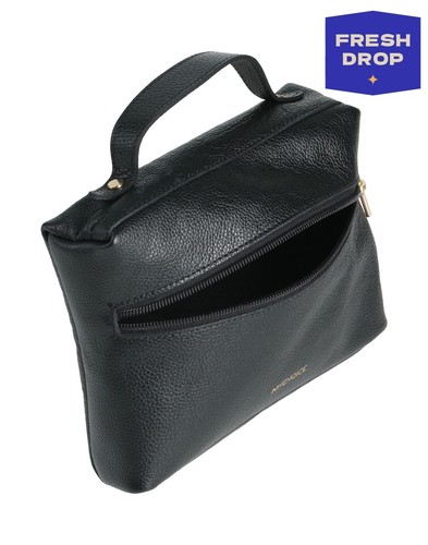 RRP€334 MY CHOICE Grainy Leather Handbag Black Top Handle Zipped Made ...