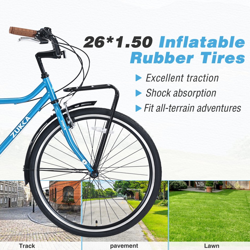 7 Speed 26 Inch Vintage Style Steel Blue Bike, Retro Commute Bike for ...