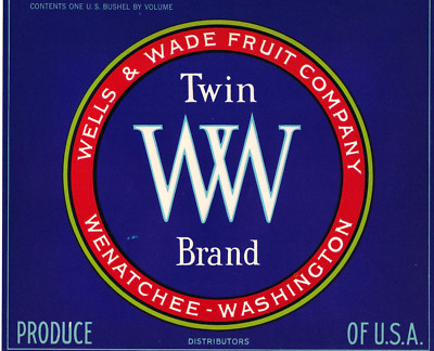 ORIGINAL VINTAGE FRUIT CRATE LABEL, TWIN WW BRAND APPLES, WENATCHEE ...