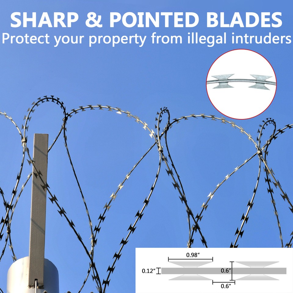 TECSPACE All New 3 Sizes Razor Barbed Wire for Fence, Farm, Garden ...