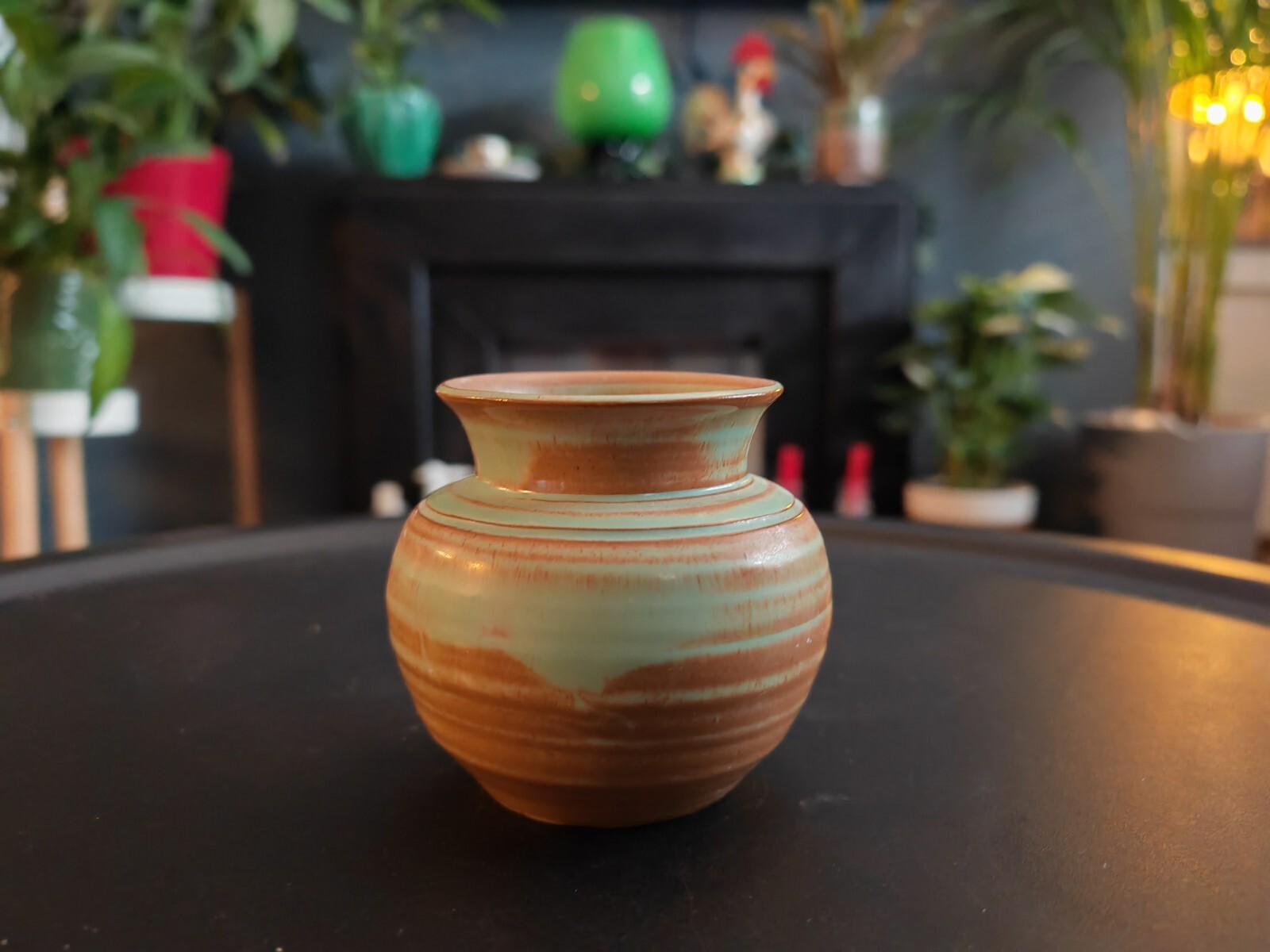 VINTAGE c.1950s PRINKNASH Pottery green/brown glazed posy vase 9cm ...