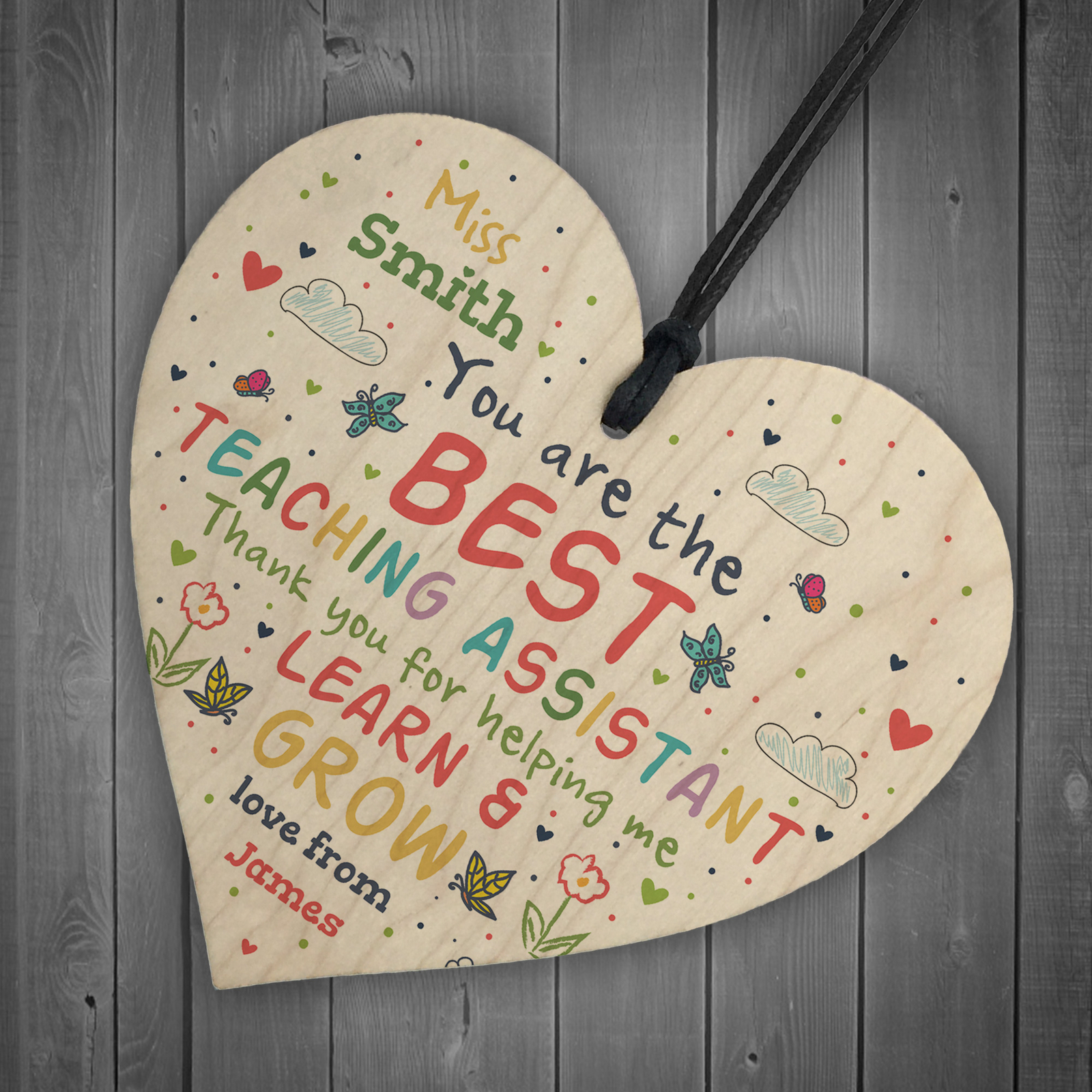 Personalised Teaching Assistant Gift Handmade Wood Heart TA Thank You ...