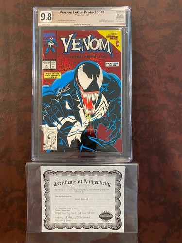 VENOM LETHAL PROTECTOR #1 Signed MARK BAGLEY PGX 9.8 MARVEL COMICS, COA ...