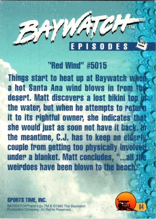 1995 Sports Time Baywatch #94 Red Wind | eBay
