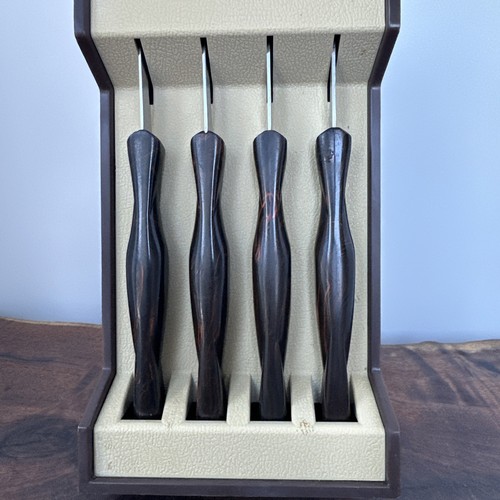 Set Of 4 Cutco 1759 Serrated Steak Knives Classic Brown Handle W/ Rack ...