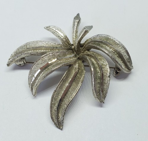Vintage Mid Century Textured Silver Tone Leaf Frond Brooch JS | eBay