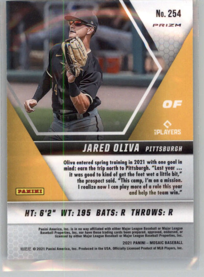2021 Panini Mosaic Silver Prizm #254 Jared Oliva NM-MT RC Rookie Pirate ...