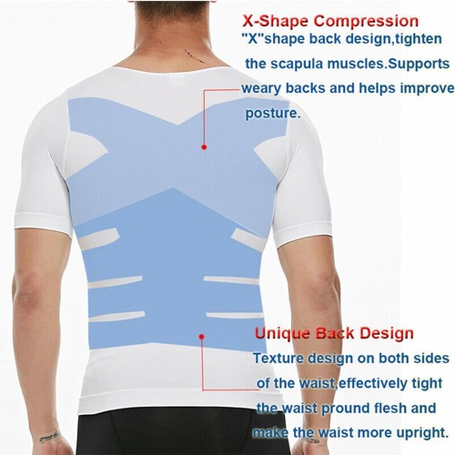 Men Posture Corrector Lumbar Back Support Slimming T Shirt Vest Belly ...