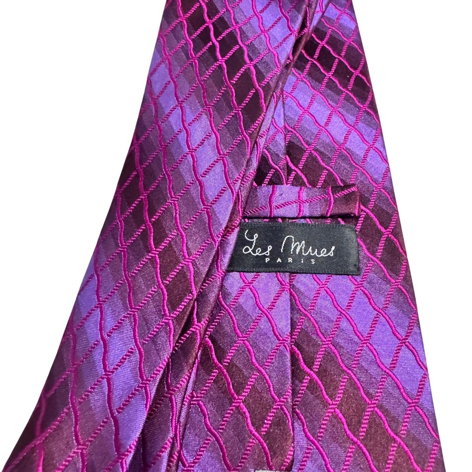 Les Mues Paris Men's Silk Blend Geometric Striped Tie Purple Pink | eBay