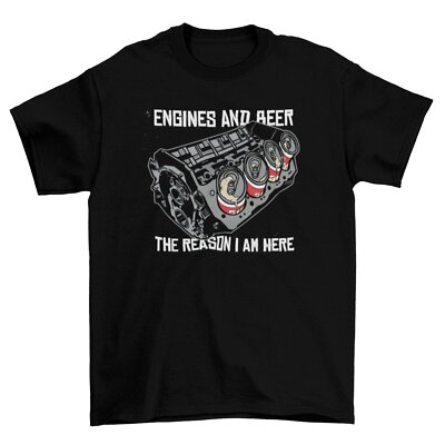 ENGINES AND BEER T-Shirt Black S-3XL JDM Boost Mechanic Car Auto Truck ...
