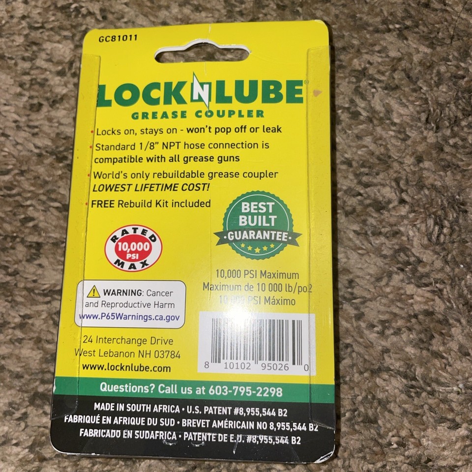 LockNLube 10,000 PSI Grease Coupler GC81011 Part # LOCK-N-LUBE | eBay